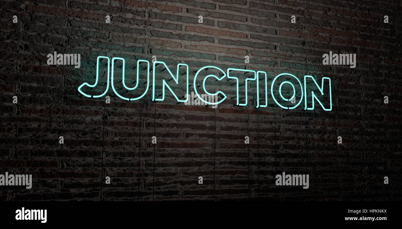 JUNCTION -Realistic Neon Sign on Brick Wall background - 3D rendered ...