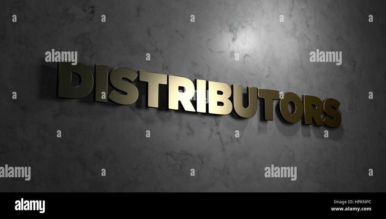 Distributors - Gold text on black background - 3D rendered royalty free ...
