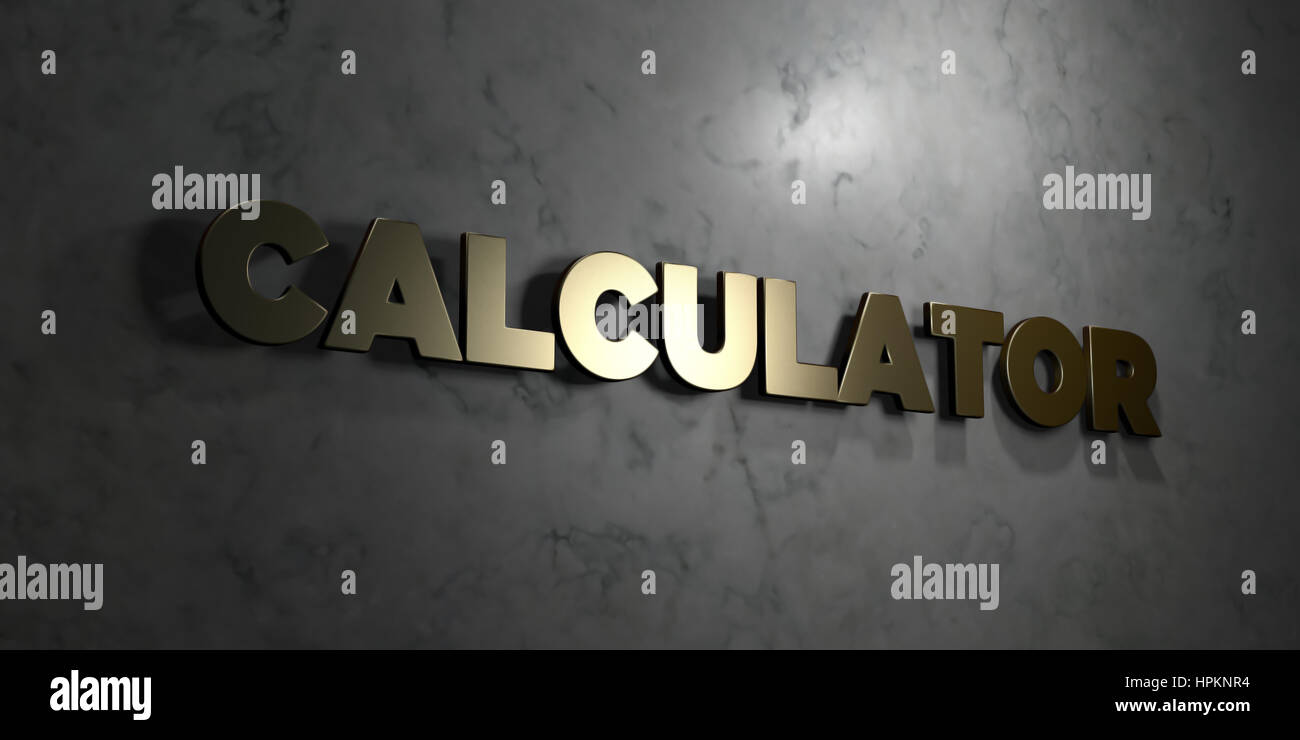 Calculator - Gold text on black background - 3D rendered royalty free ...