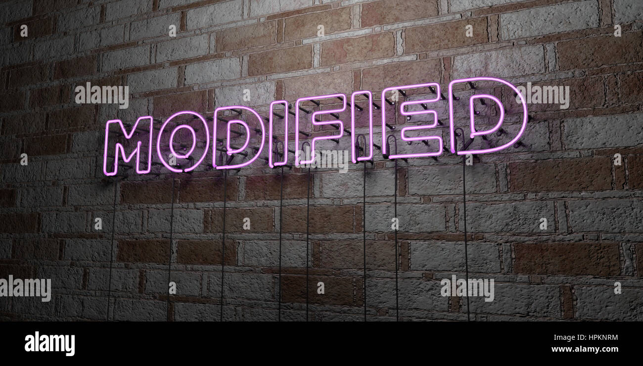 MODIFIED - Glowing Neon Sign on stonework wall - 3D rendered royalty ...