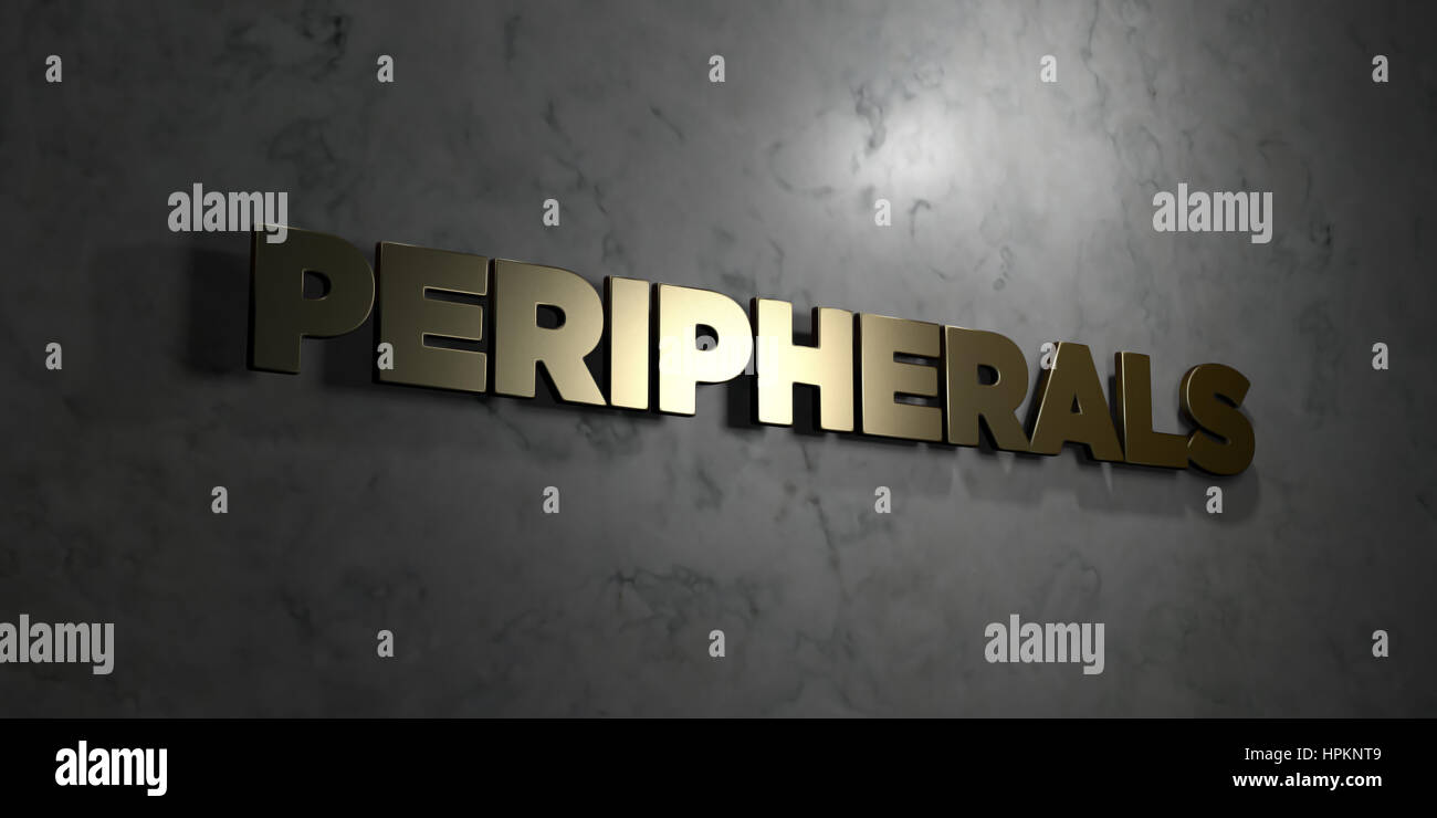 Peripherals - Gold text on black background - 3D rendered royalty free ...