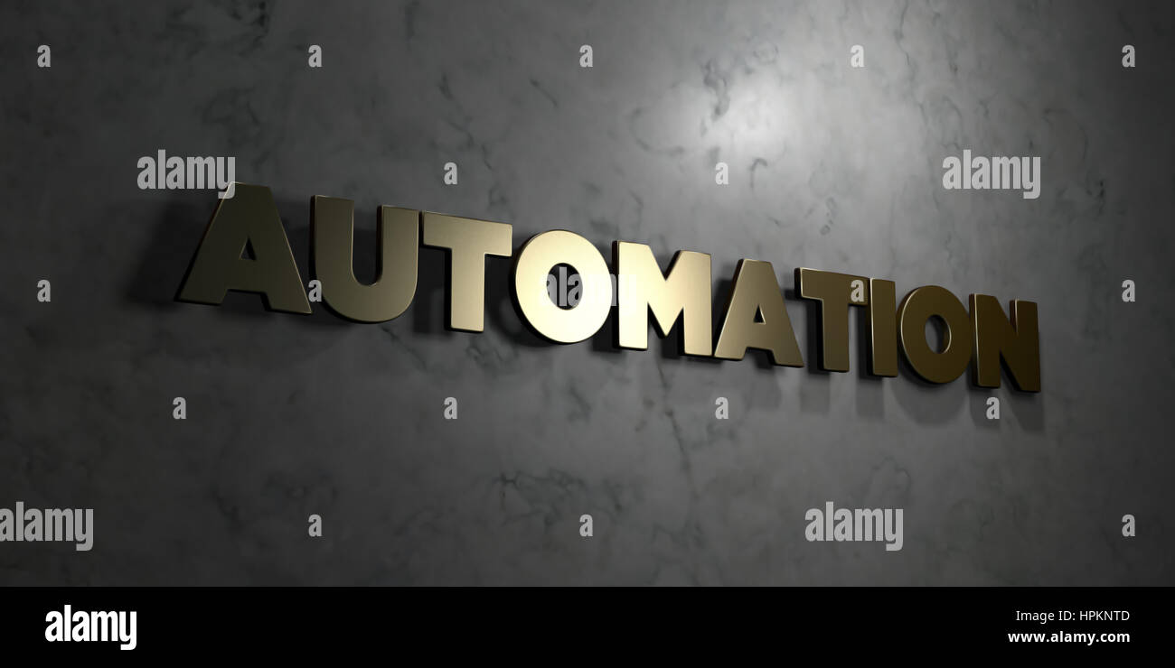 Automation - Gold text on black background - 3D rendered royalty free ...