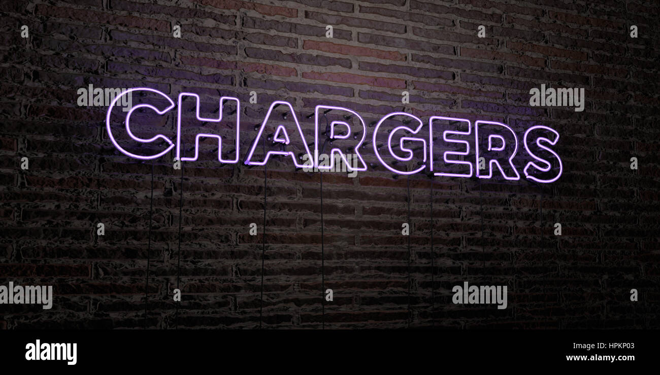 CHARGERS -Realistic Neon Sign on Brick Wall background - 3D rendered ...