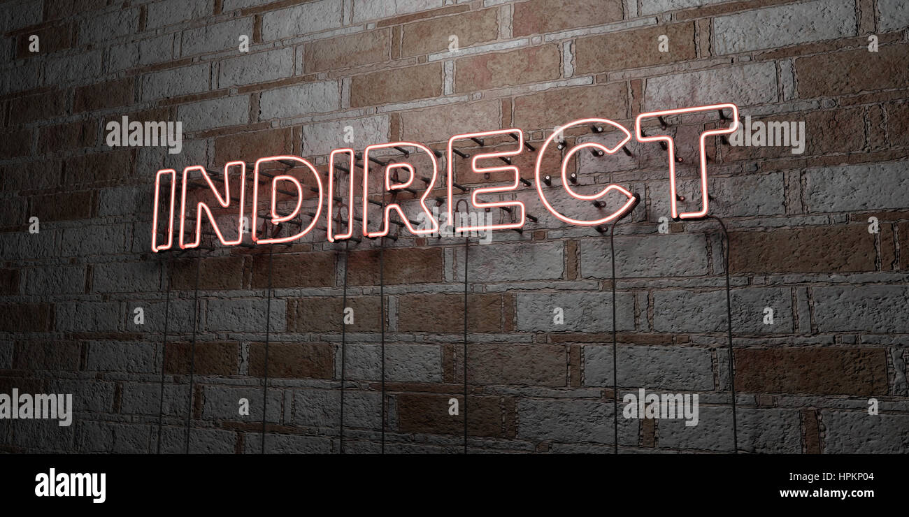 INDIRECT - Glowing Neon Sign on stonework wall - 3D rendered royalty ...