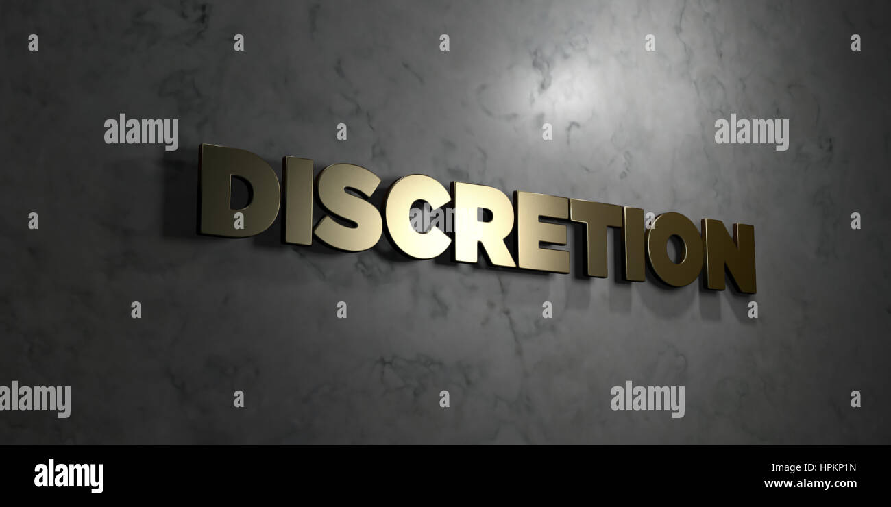 Discretion - Gold text on black background - 3D rendered royalty free ...