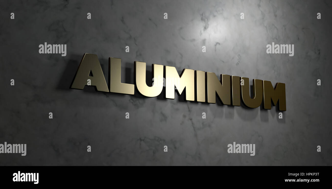 Aluminium - Gold text on black background - 3D rendered royalty free ...