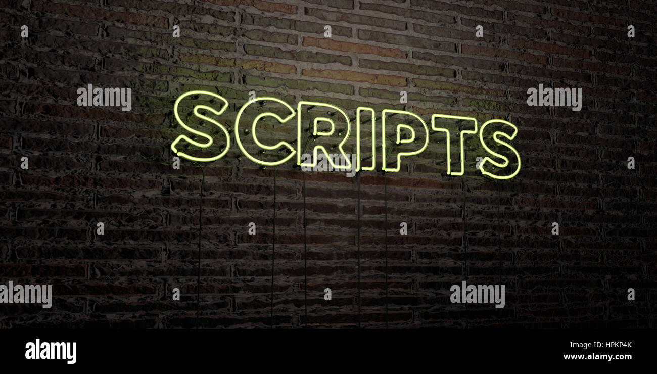 SCRIPTS -Realistic Neon Sign on Brick Wall background - 3D rendered ...