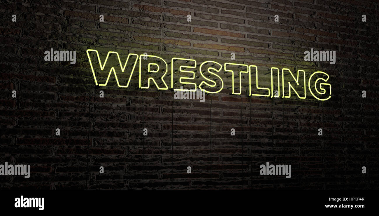 WRESTLING -Realistic Neon Sign on Brick Wall background - 3D rendered ...
