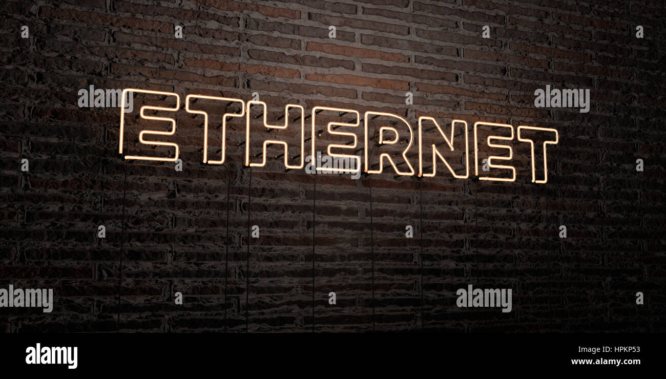 Ethernet Realistic Neon Sign On Brick Wall Background 3d Rendered Royalty Free Stock Image