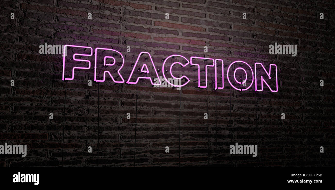 FRACTION -Realistic Neon Sign on Brick Wall background - 3D rendered ...