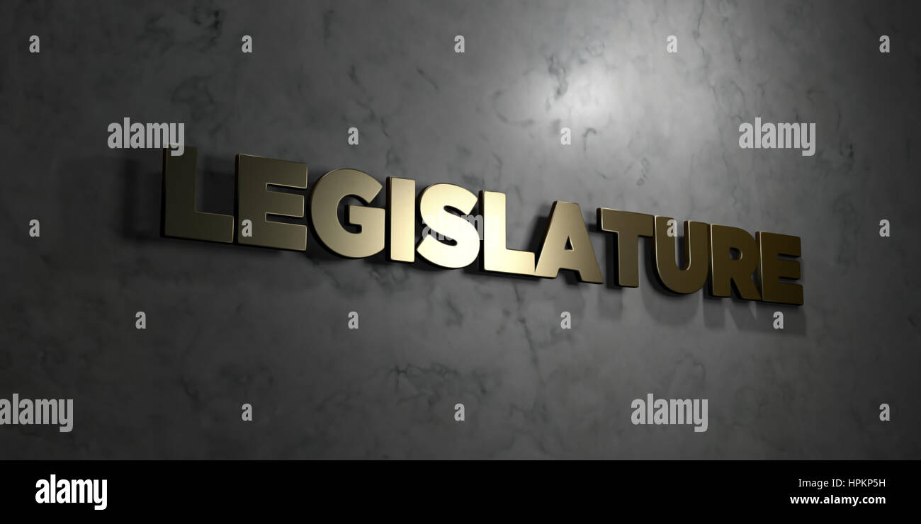 Legislature - Gold text on black background - 3D rendered royalty free ...