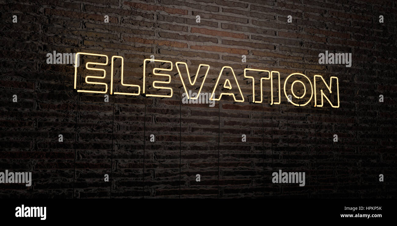 ELEVATION -Realistic Neon Sign on Brick Wall background - 3D rendered ...