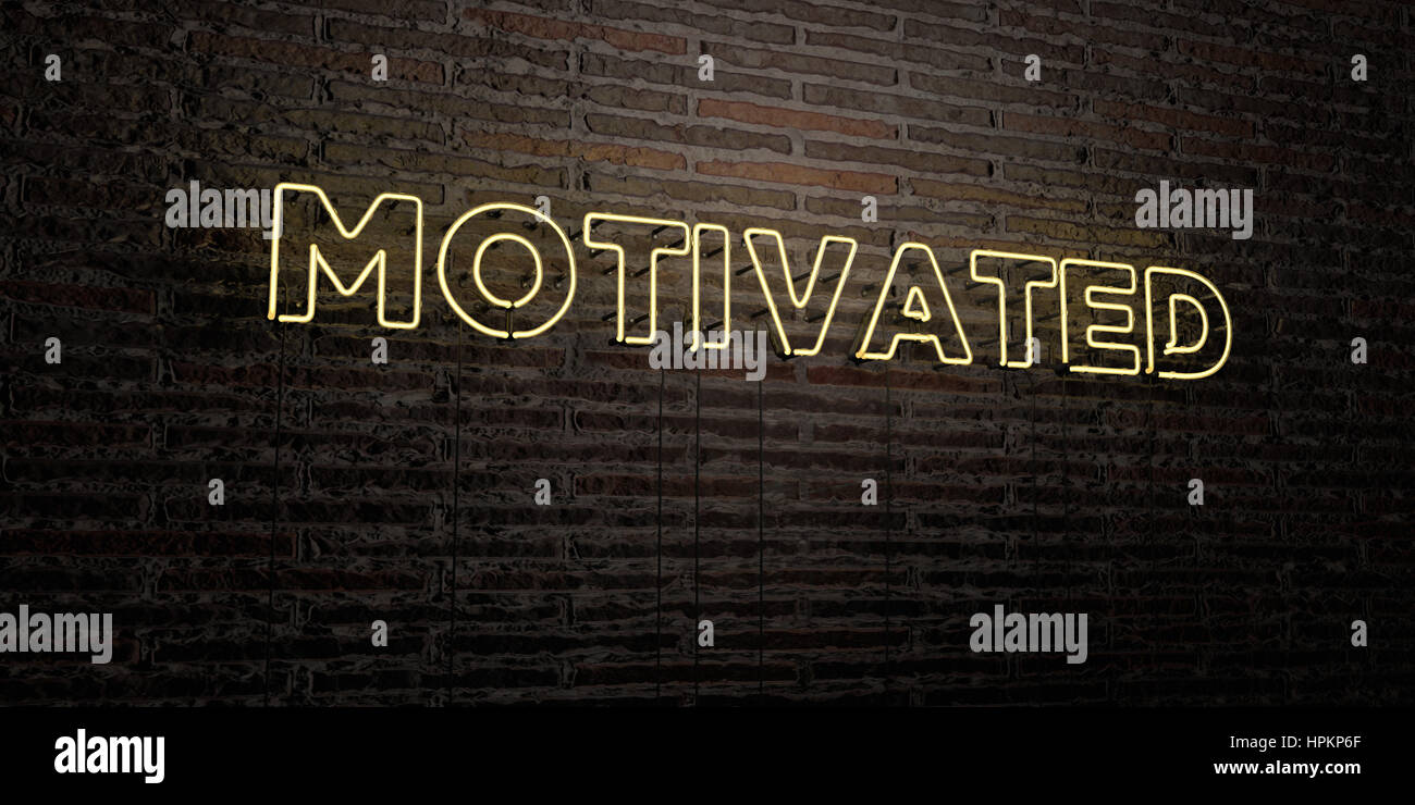 MOTIVATED -Realistic Neon Sign on Brick Wall background - 3D rendered ...