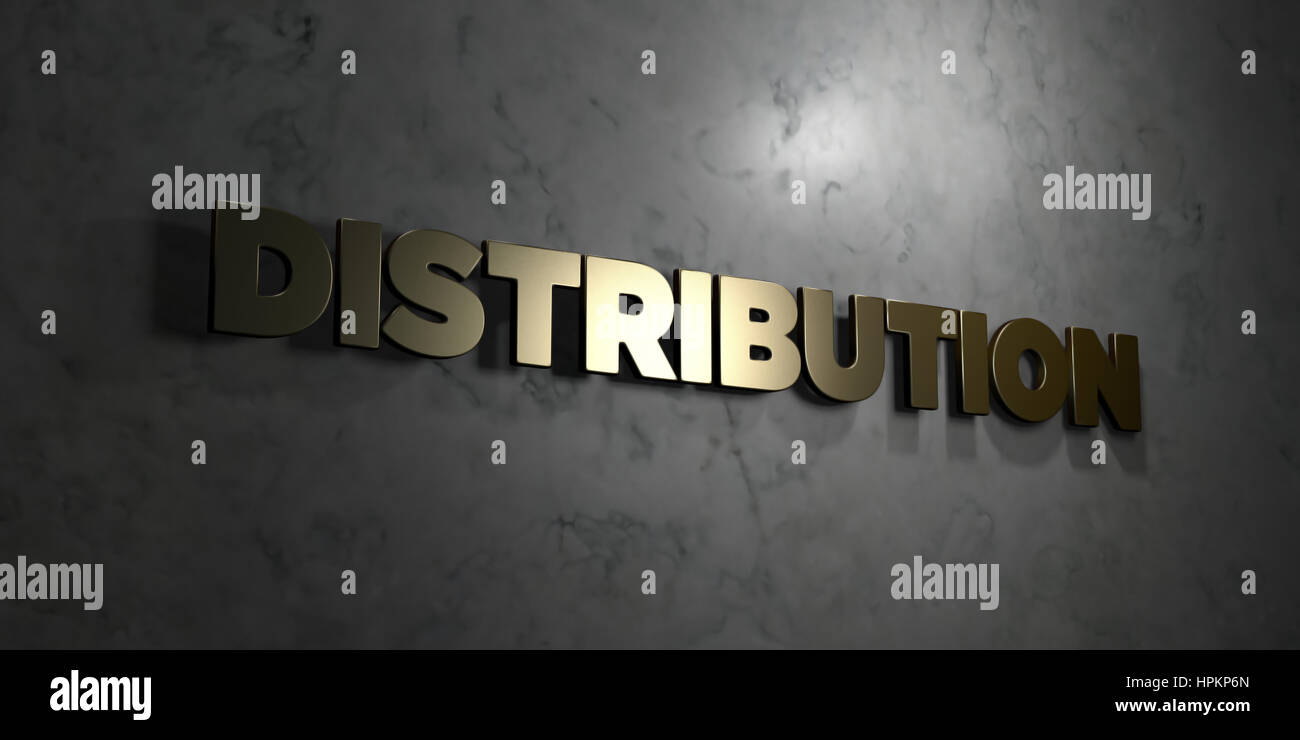 Distribution - Gold text on black background - 3D rendered royalty free ...
