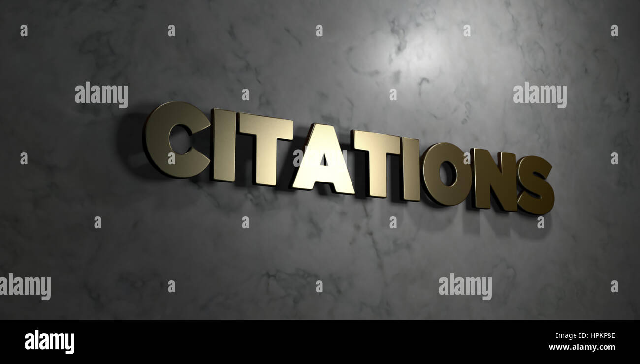 Citations - Gold text on black background - 3D rendered royalty free ...