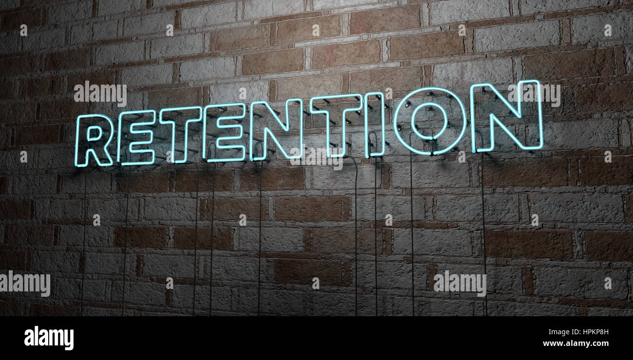RETENTION - Glowing Neon Sign on stonework wall - 3D rendered royalty ...