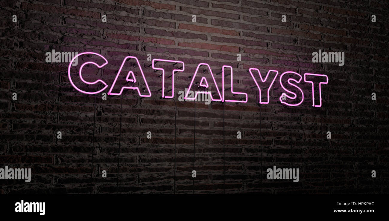 CATALYST -Realistic Neon Sign on Brick Wall background - 3D rendered ...