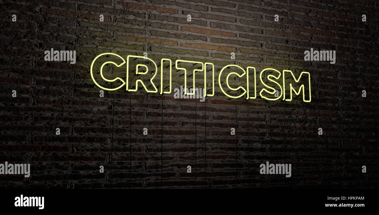 CRITICISM -Realistic Neon Sign on Brick Wall background - 3D rendered ...