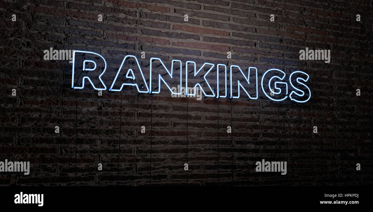 RANKINGS -Realistic Neon Sign on Brick Wall background - 3D rendered ...