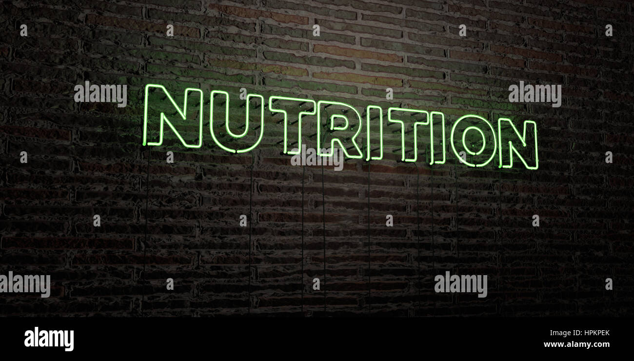 NUTRITION -Realistic Neon Sign on Brick Wall background - 3D rendered ...
