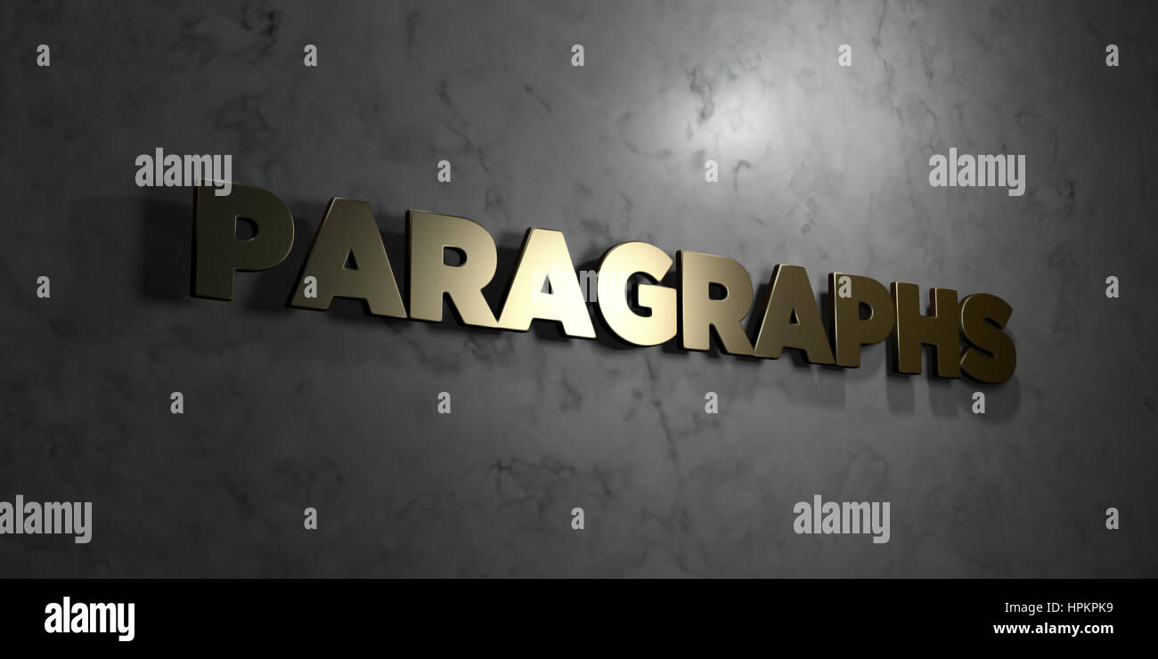 Paragraphs - Gold text on black background - 3D rendered royalty free ...