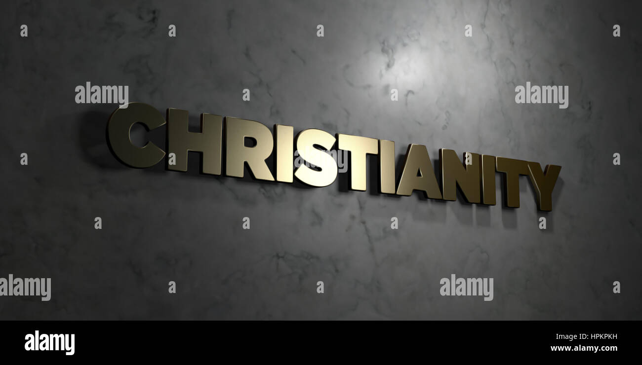 Christianity - Gold text on black background - 3D rendered royalty free ...