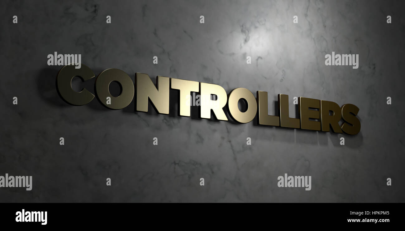 Controllers - Gold text on black background - 3D rendered royalty free ...