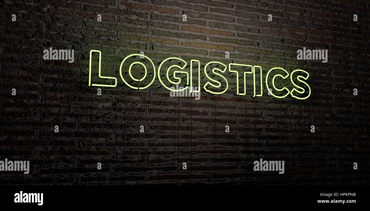 LOGISTICS -Realistic Neon Sign on Brick Wall background - 3D rendered ...