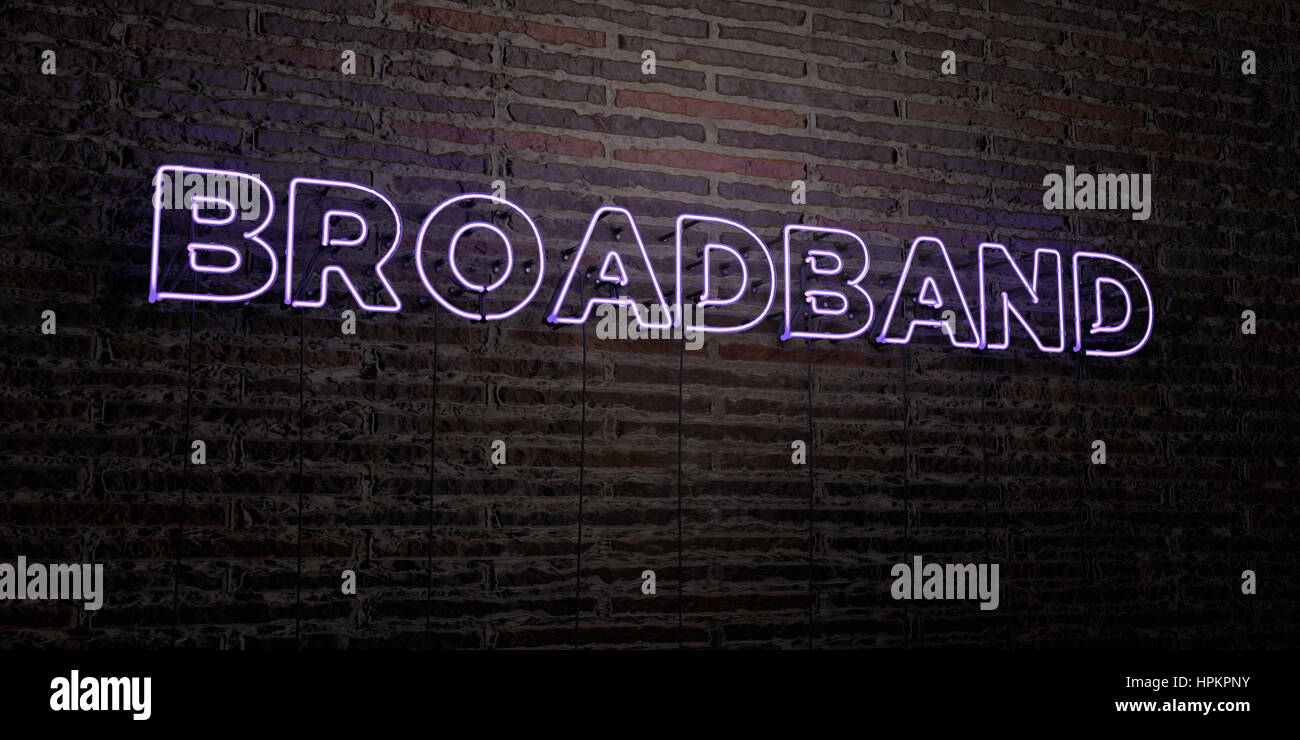 BROADBAND -Realistic Neon Sign on Brick Wall background - 3D rendered ...