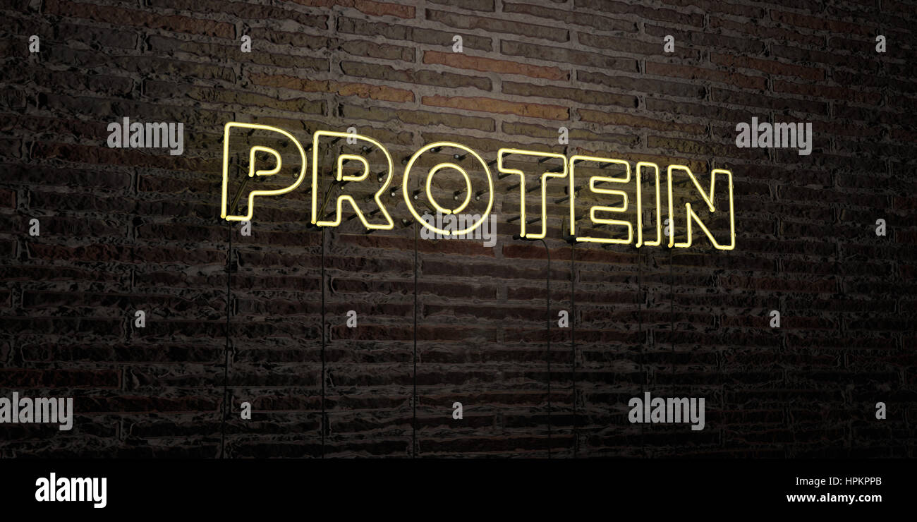 PROTEIN -Realistic Neon Sign on Brick Wall background - 3D rendered ...