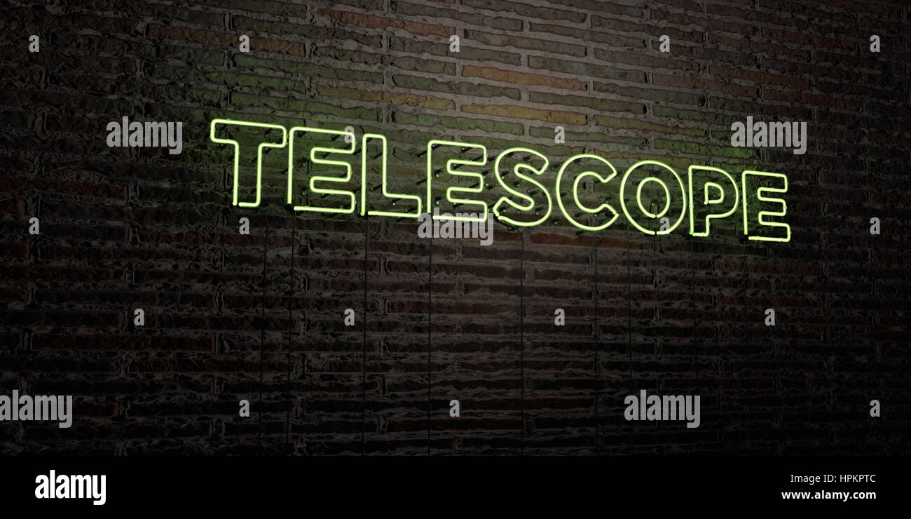TELESCOPE -Realistic Neon Sign on Brick Wall background - 3D rendered ...