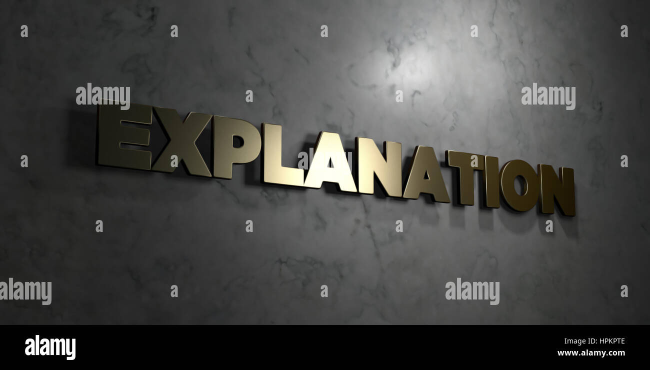 Explanation - Gold text on black background - 3D rendered royalty free ...