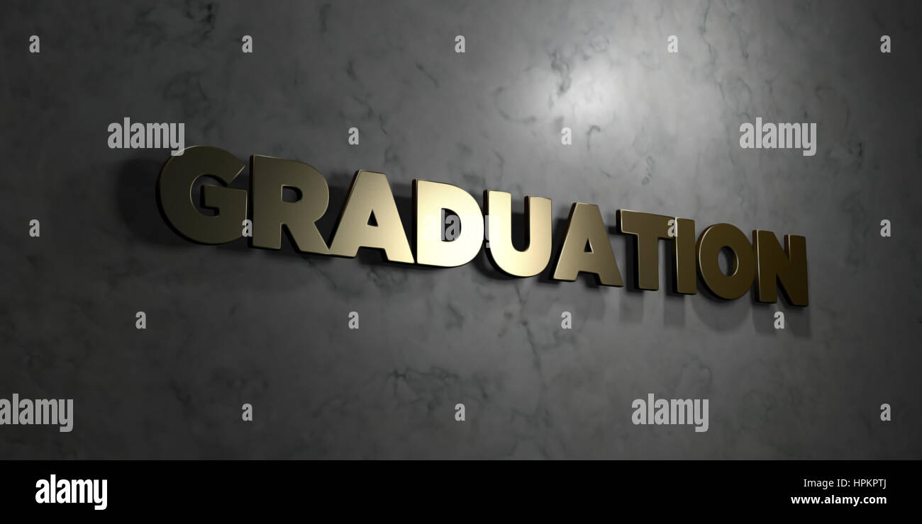 Graduation - Gold text on black background - 3D rendered royalty free ...