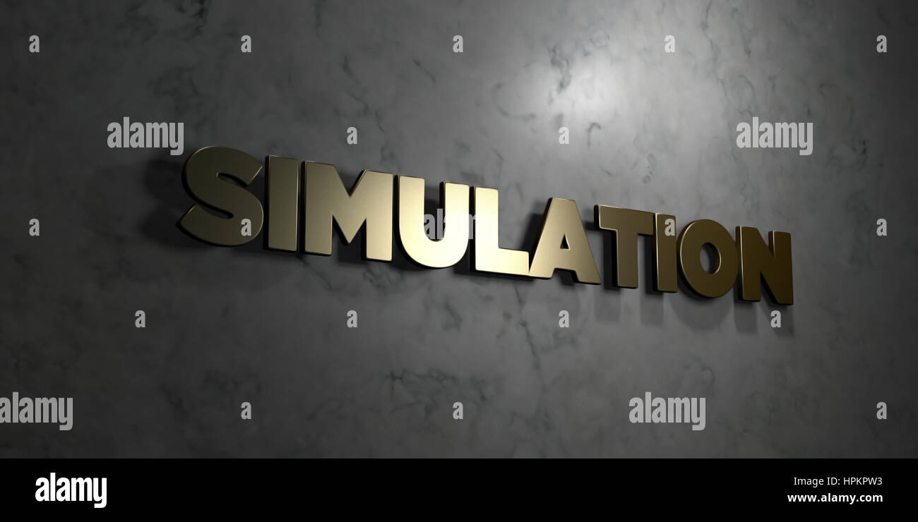 Simulation - Gold text on black background - 3D rendered royalty free ...