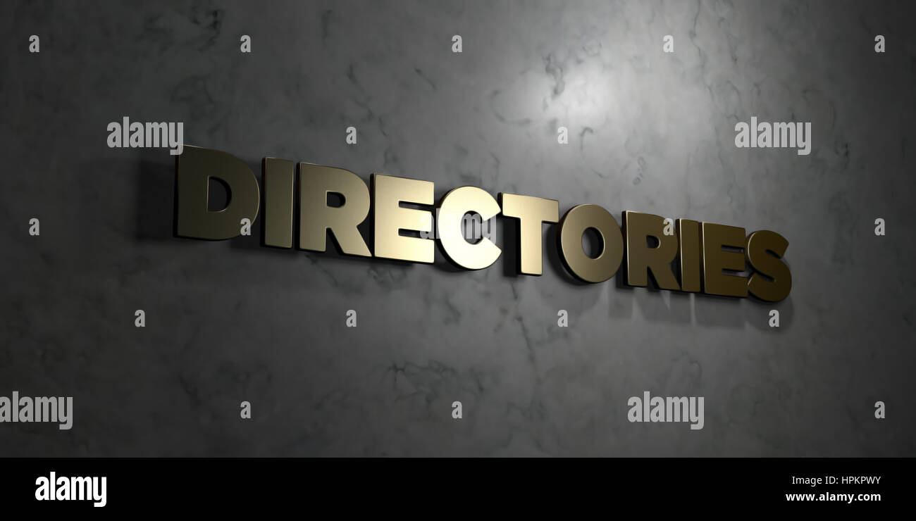 Directories - Gold text on black background - 3D rendered royalty free ...