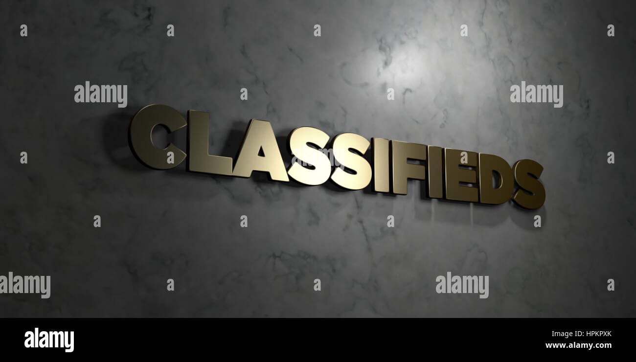 Classifieds - Gold text on black background - 3D rendered royalty free ...