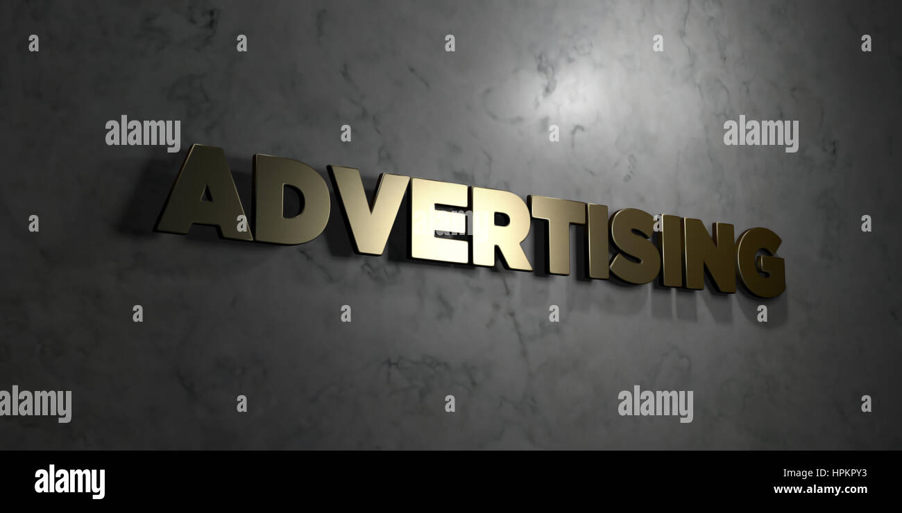 Advertising - Gold text on black background - 3D rendered royalty free ...