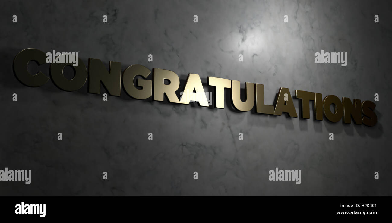 Congratulations Gold Text On Black Background 3d Rendered Royalty