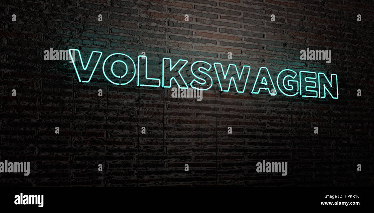 VOLKSWAGEN -Realistic Neon Sign on Brick Wall background - 3D rendered ...