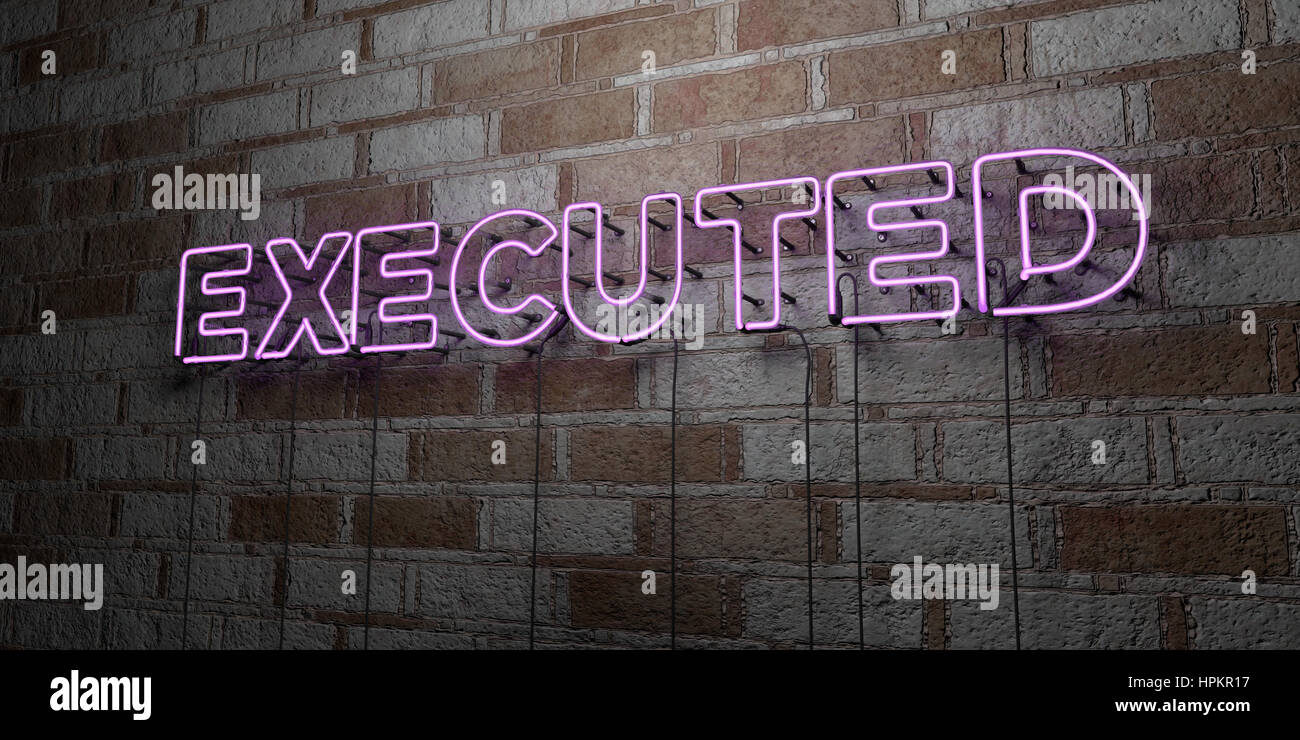EXECUTED - Glowing Neon Sign on stonework wall - 3D rendered royalty ...