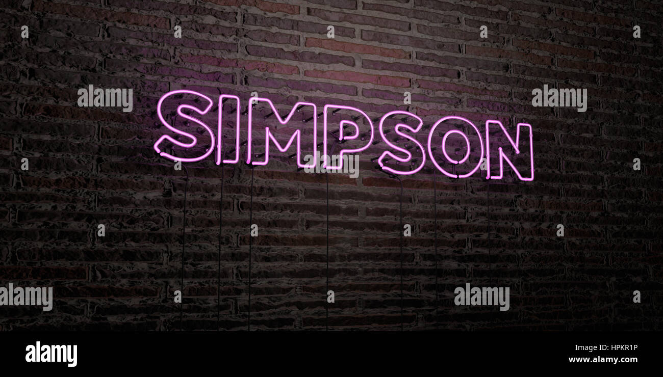 SIMPSON -Realistic Neon Sign on Brick Wall background - 3D rendered ...