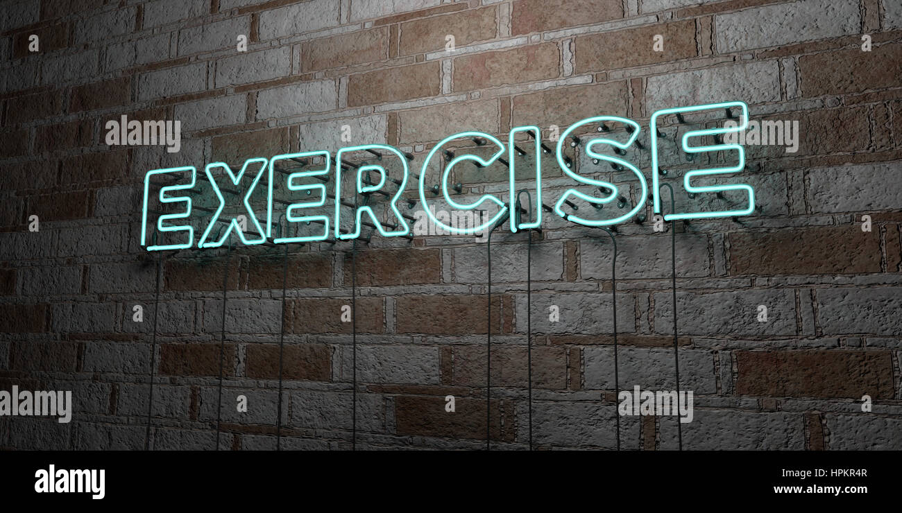 EXERCISE - Glowing Neon Sign on stonework wall - 3D rendered royalty ...