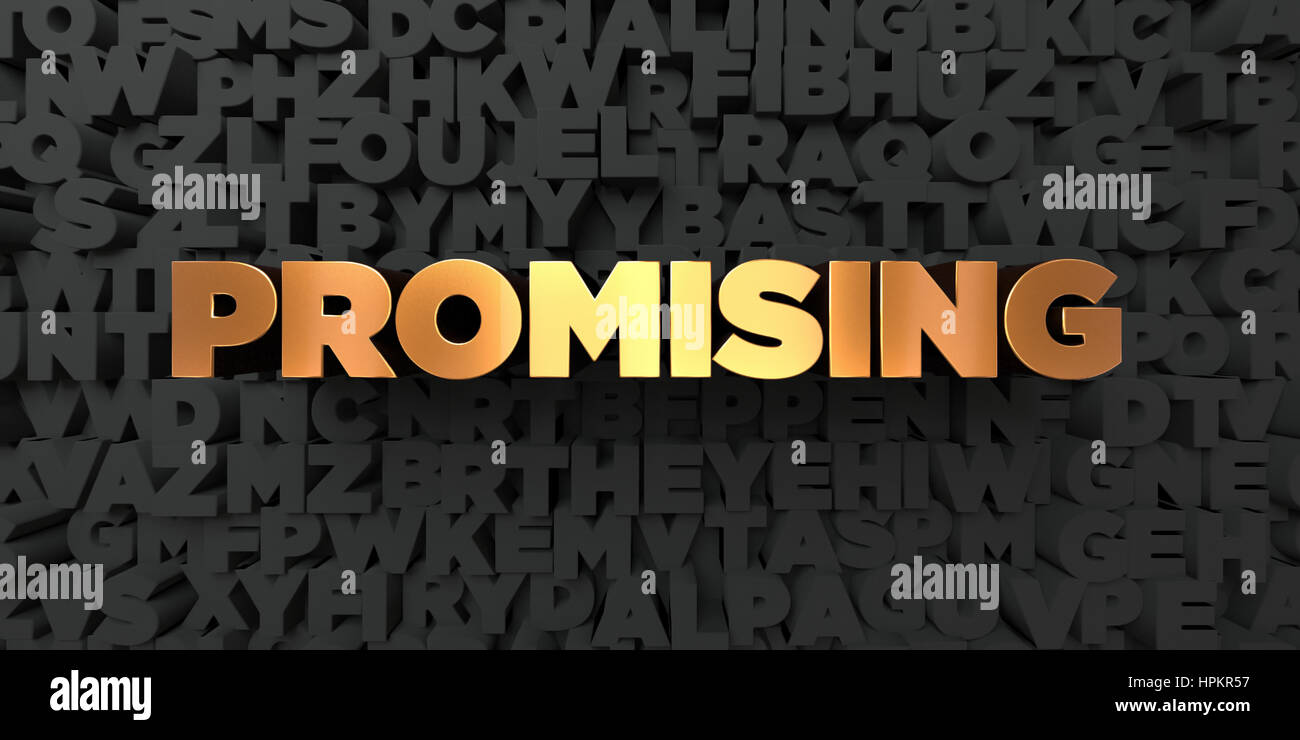 Promising - Gold text on black background - 3D rendered royalty free ...