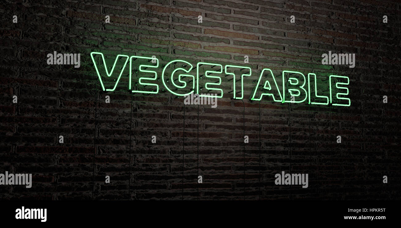 VEGETABLE -Realistic Neon Sign on Brick Wall background - 3D rendered ...