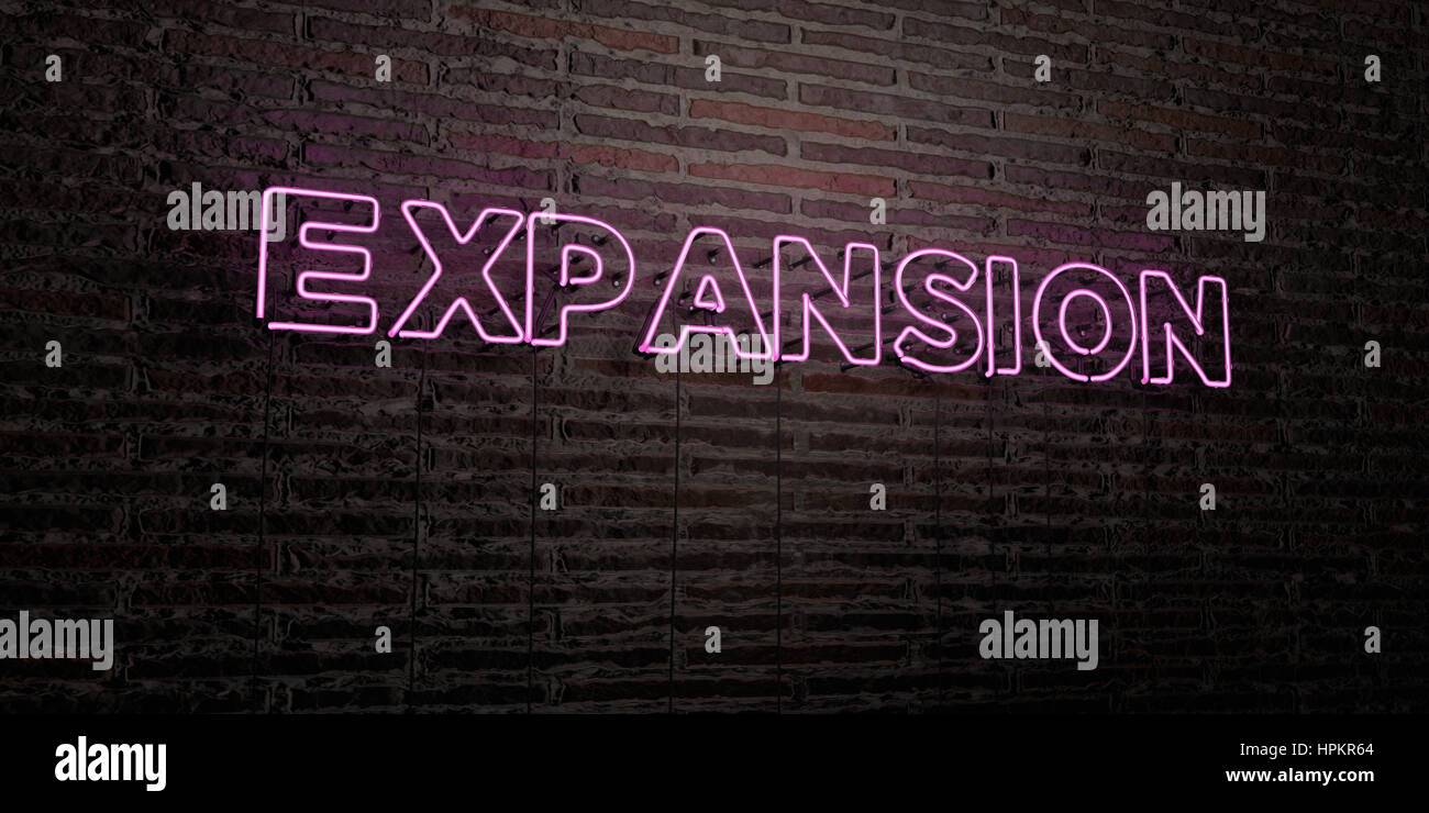 EXPANSION -Realistic Neon Sign on Brick Wall background - 3D rendered ...