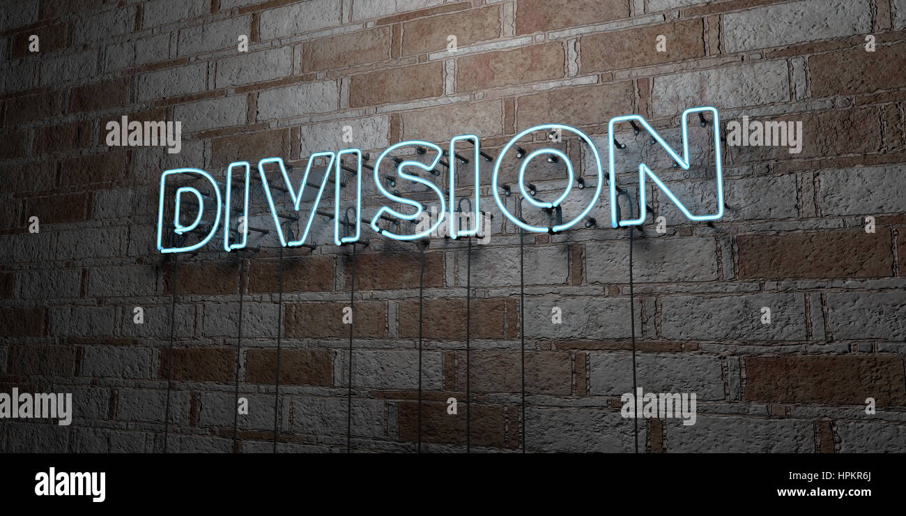 DIVISION - Glowing Neon Sign on stonework wall - 3D rendered royalty ...