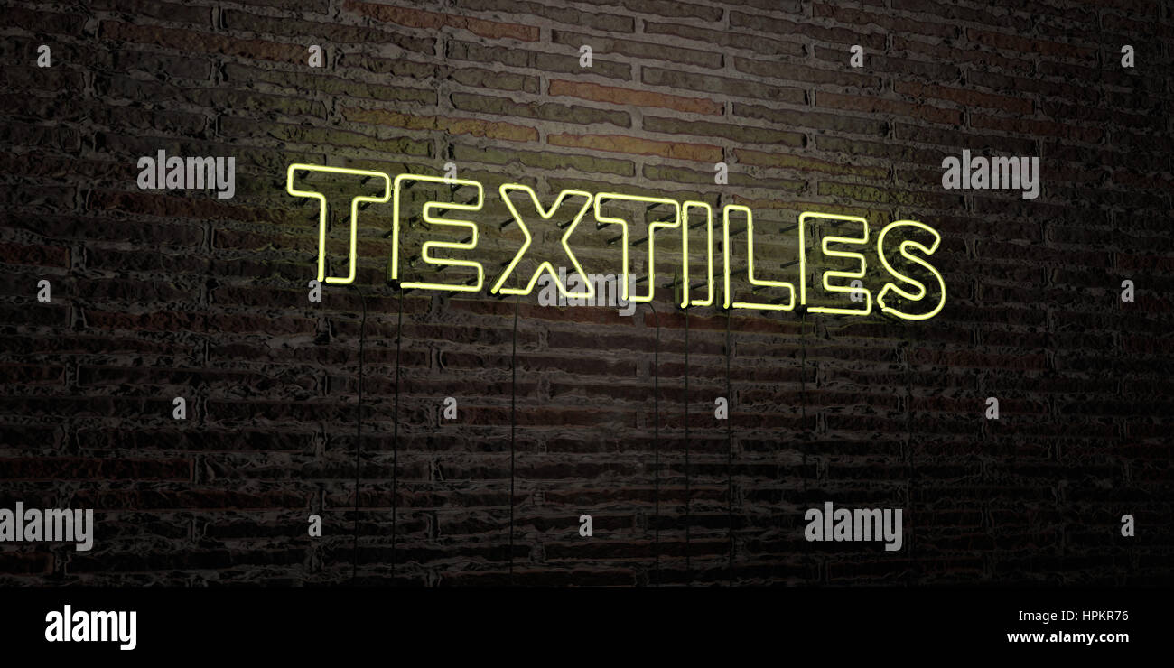 TEXTILES -Realistic Neon Sign on Brick Wall background - 3D rendered ...