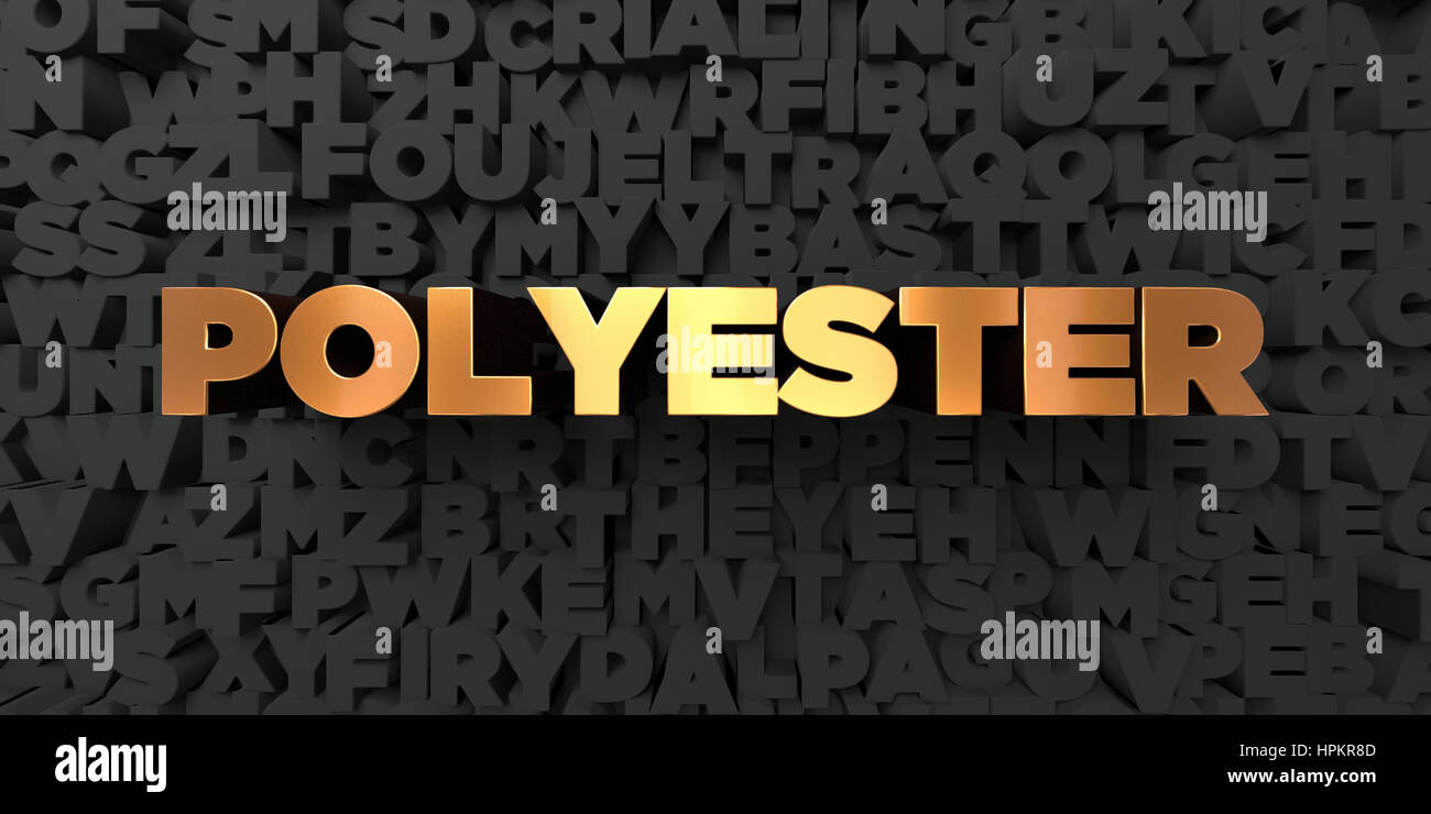 Polyester - Gold text on black background - 3D rendered royalty free ...