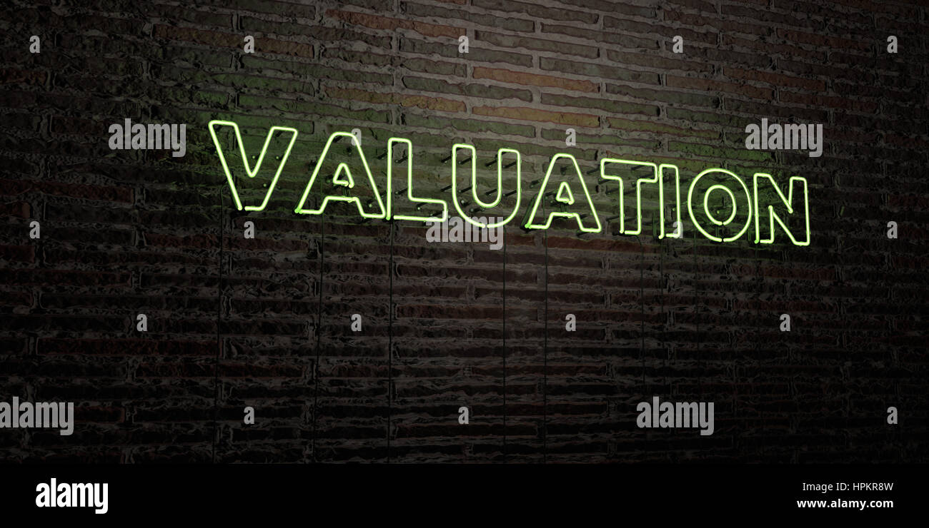 VALUATION -Realistic Neon Sign on Brick Wall background - 3D rendered ...