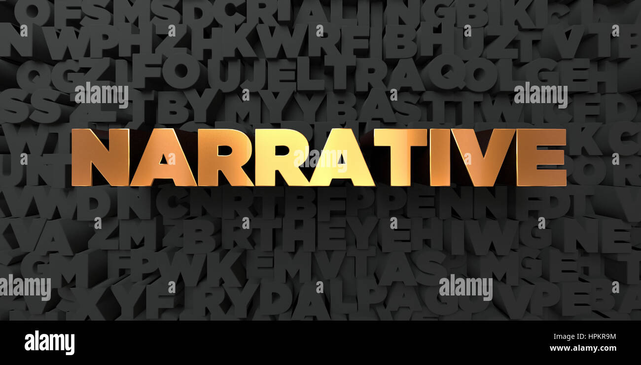 Narrative - Gold text on black background - 3D rendered royalty free ...